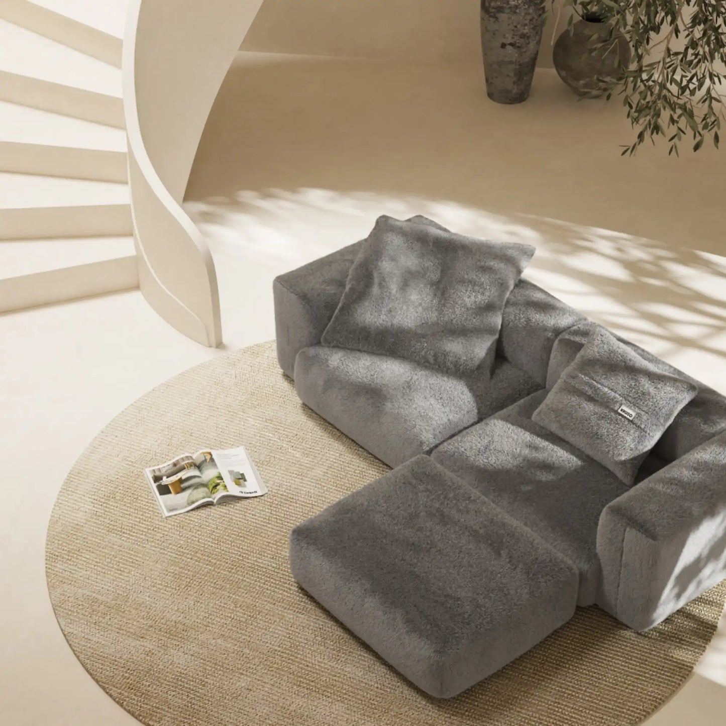 MODULAR SOFA MOMO SET 2 - SOFT FUR STONE GREY – KKUSO