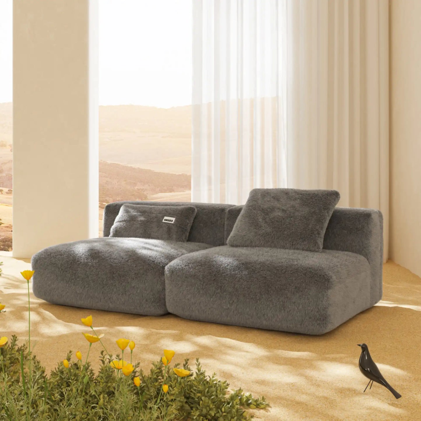 MODULAR SOFA MOMO SET 3 - SOFT FUR STONE GREY – KKUSO