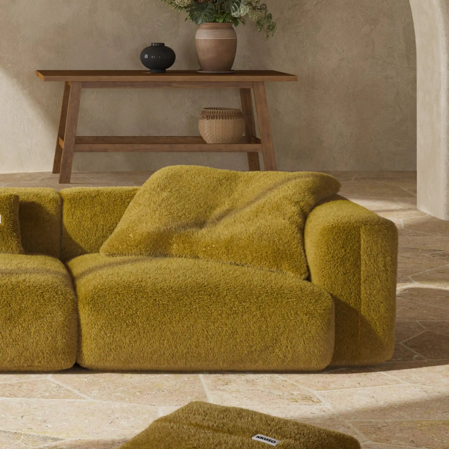 MODULAR SOFA MOMO CORNER LEFT - SOFT FUR GOLDEN MOSS – KKUSO