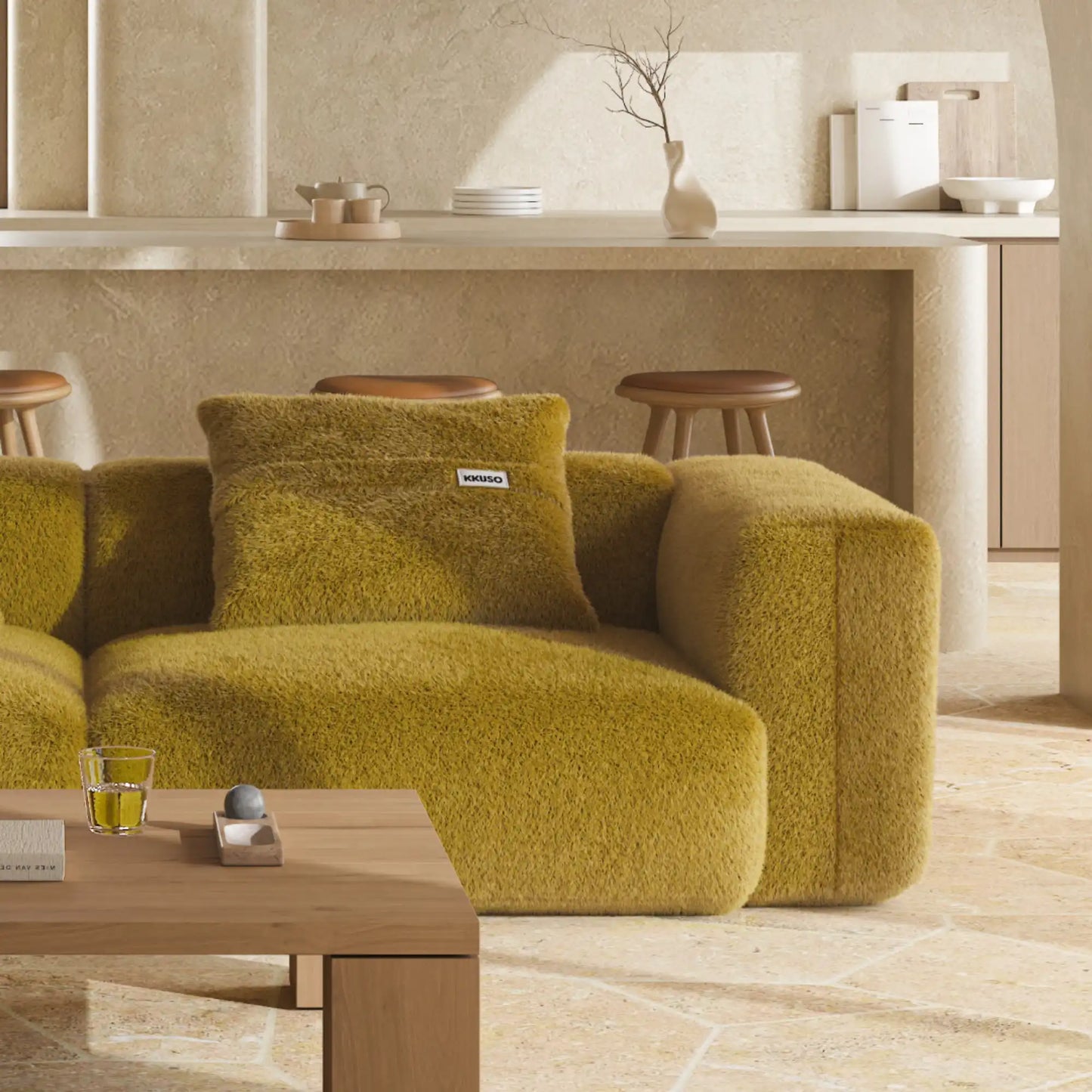 MODULAR SOFA MOMO CORNER LEFT - SOFT FUR GOLDEN MOSS – KKUSO