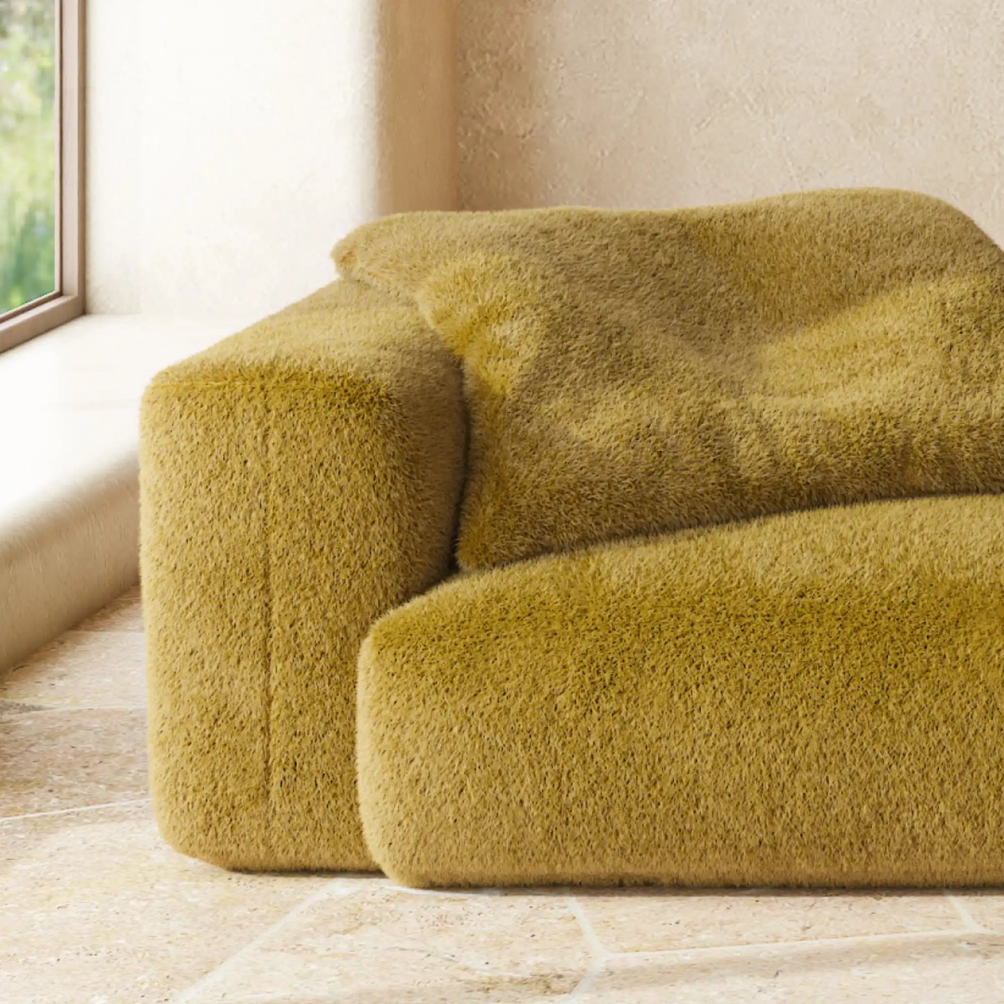MODULAR SOFA MOMO CORNER RIGHT - SOFT FUR GOLDEN MOSS – KKUSO