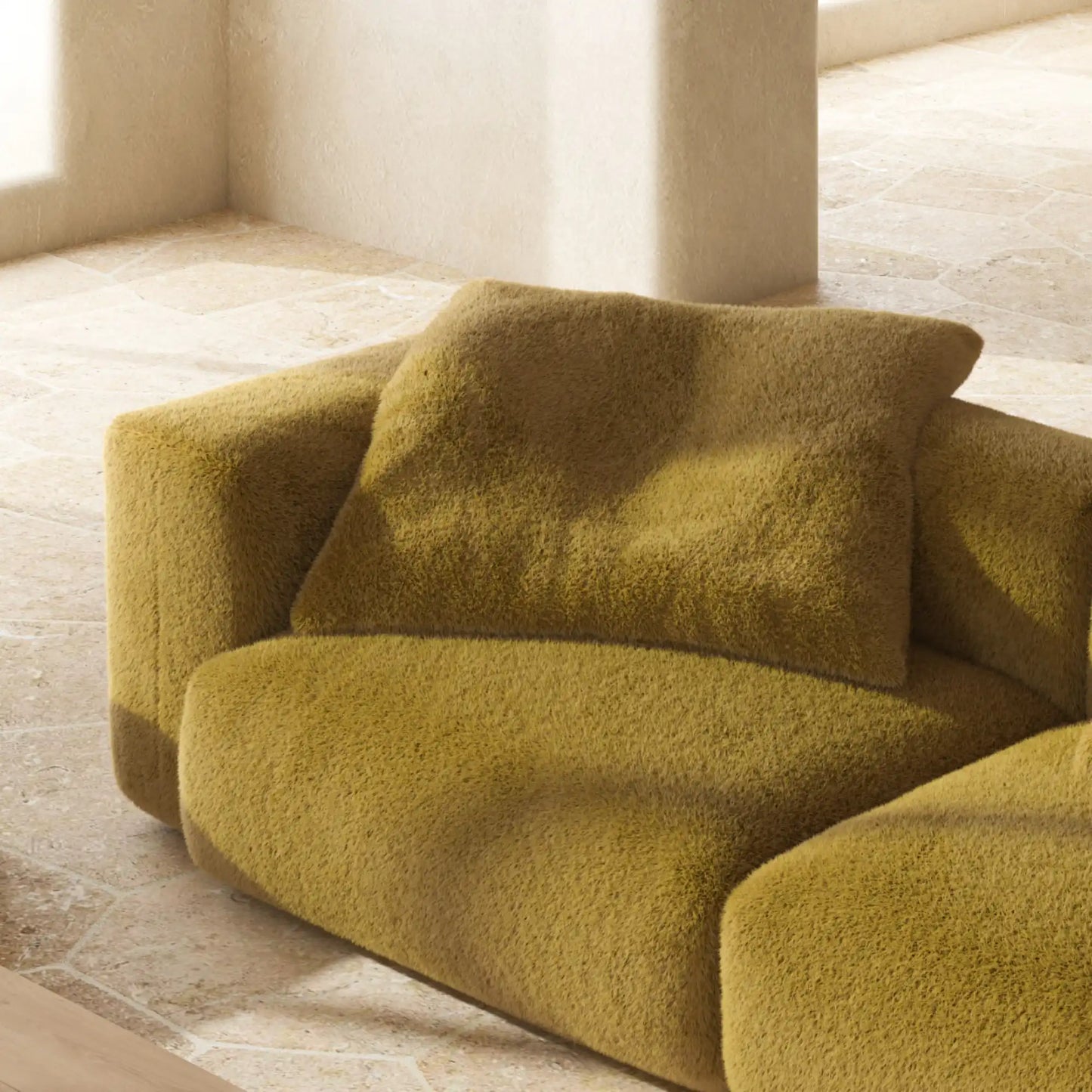 MODULAR SOFA MOMO CORNER RIGHT - SOFT FUR GOLDEN MOSS – KKUSO
