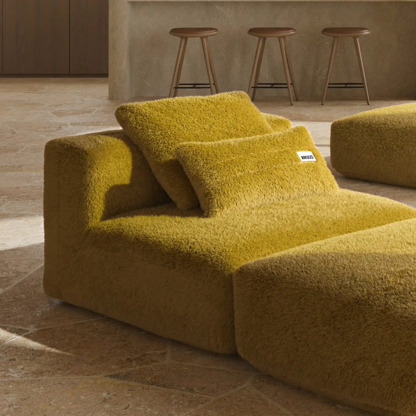 MODULAR SOFA MOMO LOUNGER - SOFT FUR GOLDEN MOSS – KKUSO