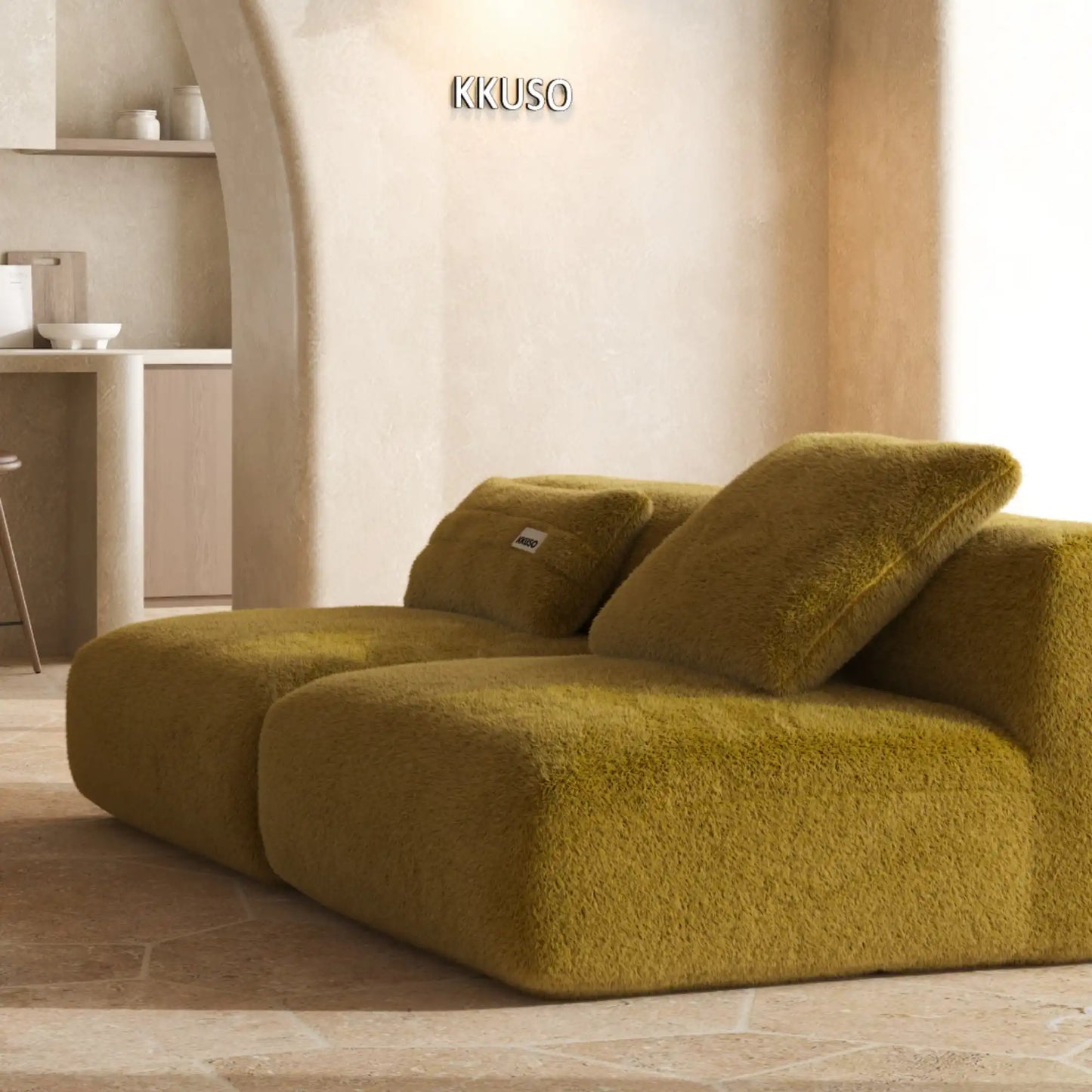 MODULAR SOFA MOMO LOUNGER - SOFT FUR GOLDEN MOSS – KKUSO