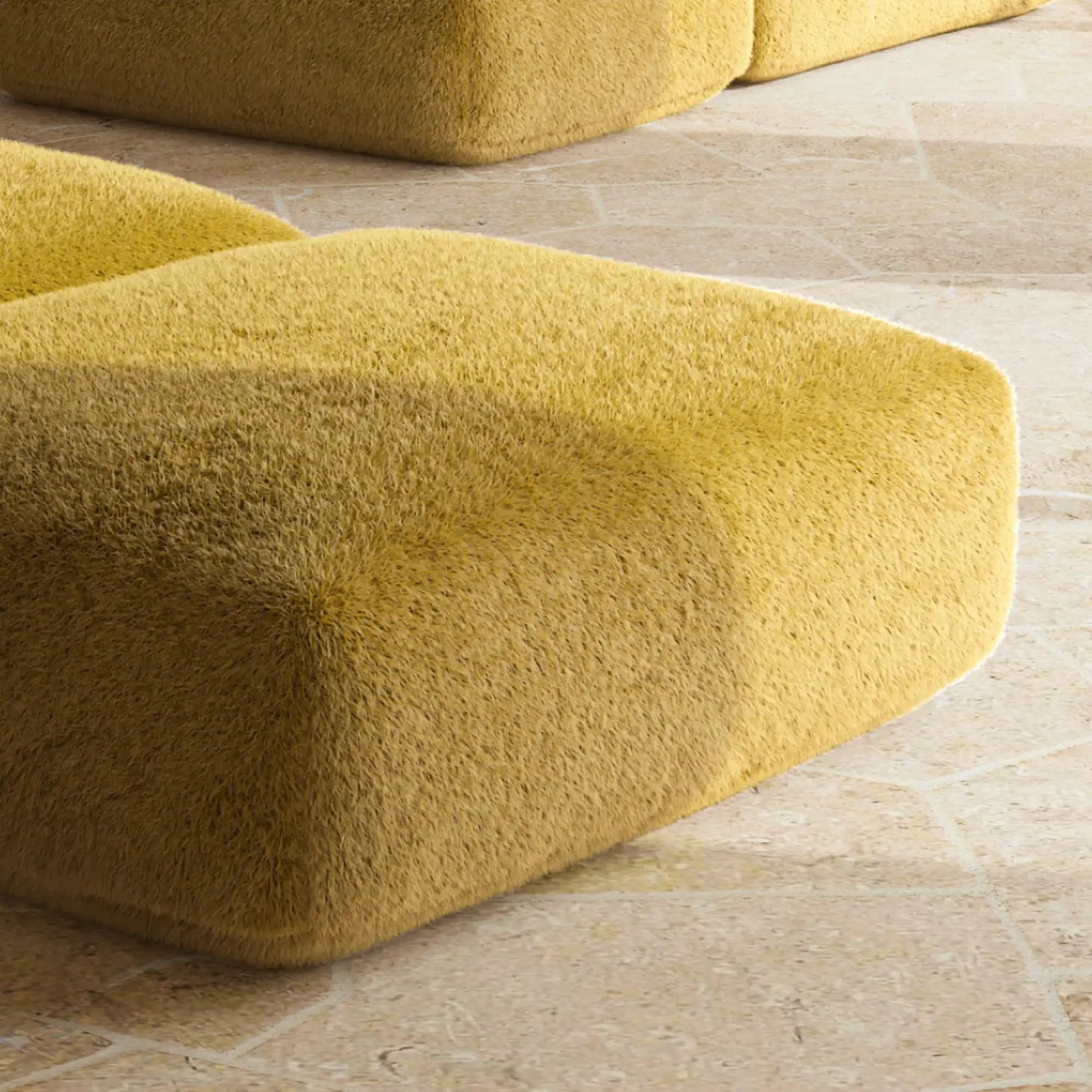 MODULAR SOFA MOMO OTTOMAN - SOFT FUR GOLDEN MOSS – KKUSO