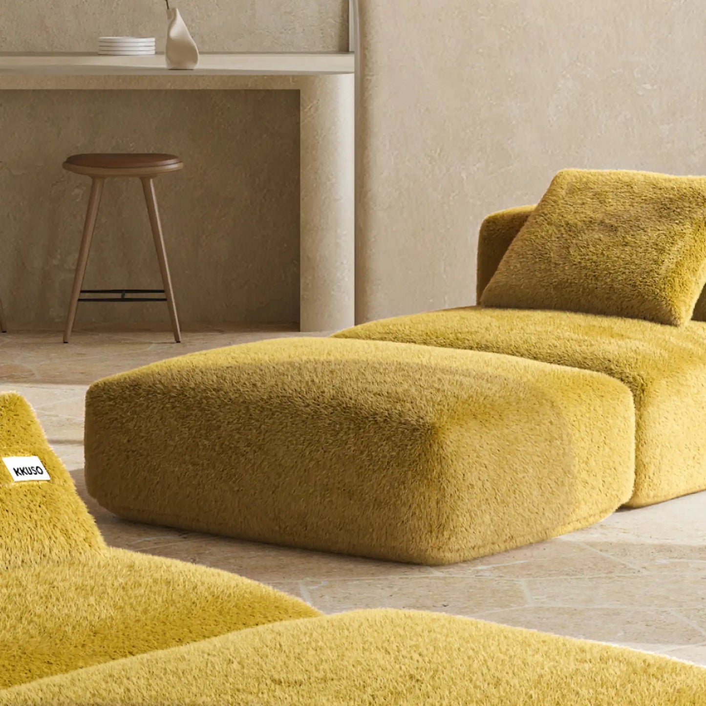 MODULAR SOFA MOMO OTTOMAN - SOFT FUR GOLDEN MOSS – KKUSO