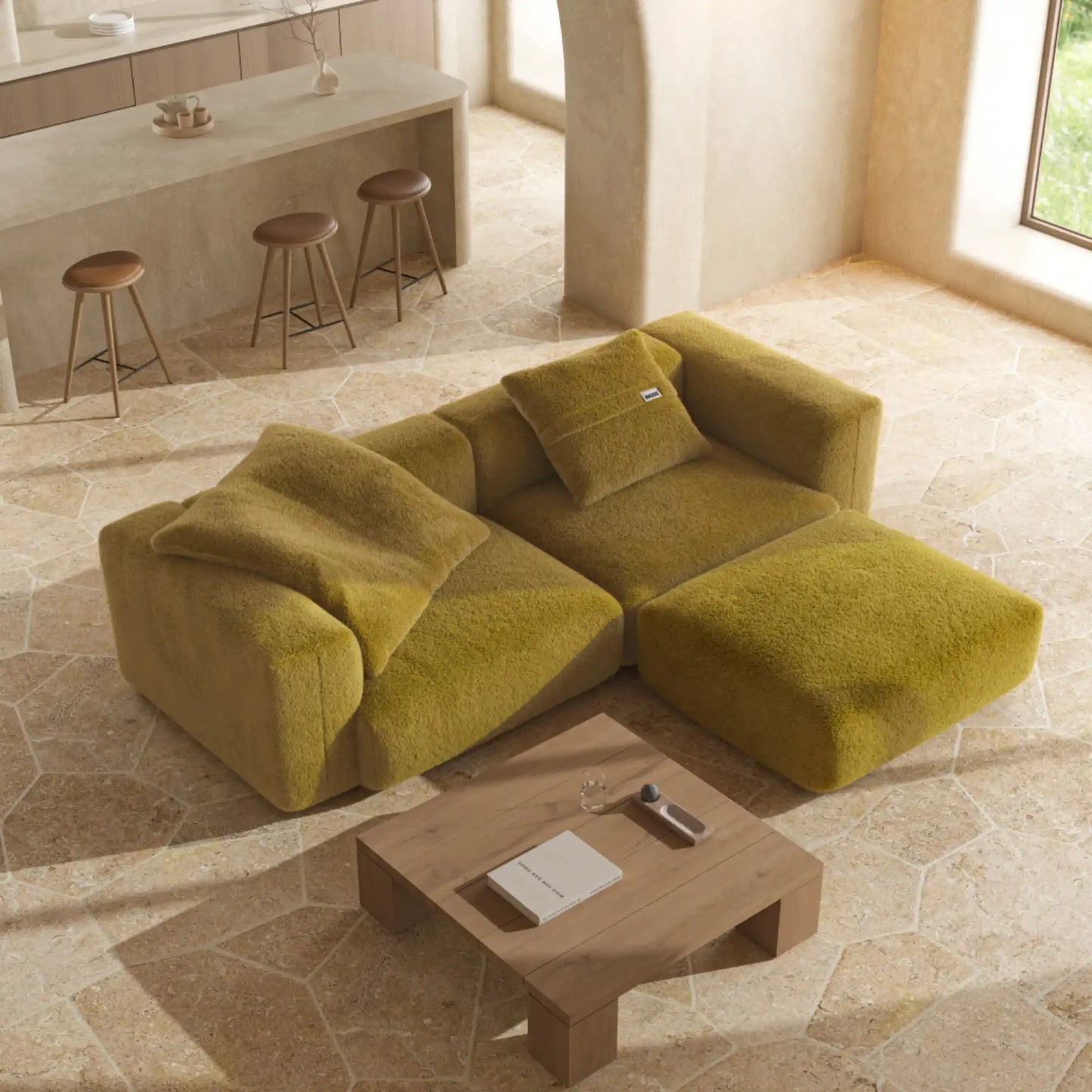 MODULAR SOFA MOMO SET 2 - SOFT FUR GOLDEN MOSS – KKUSO