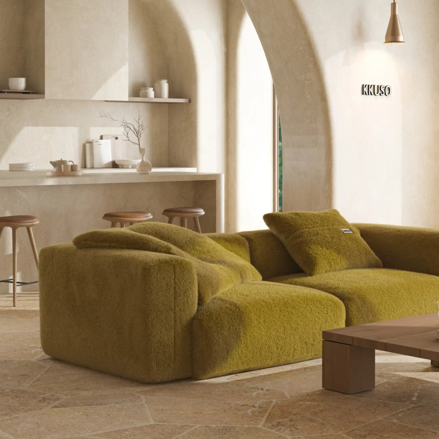 MODULAR SOFA MOMO SET 2 - SOFT FUR GOLDEN MOSS – KKUSO