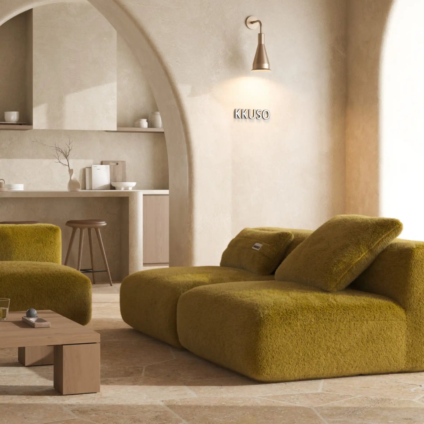 MODULAR SOFA MOMO SET 3 - SOFT FUR GOLDEN MOSS – KKUSO
