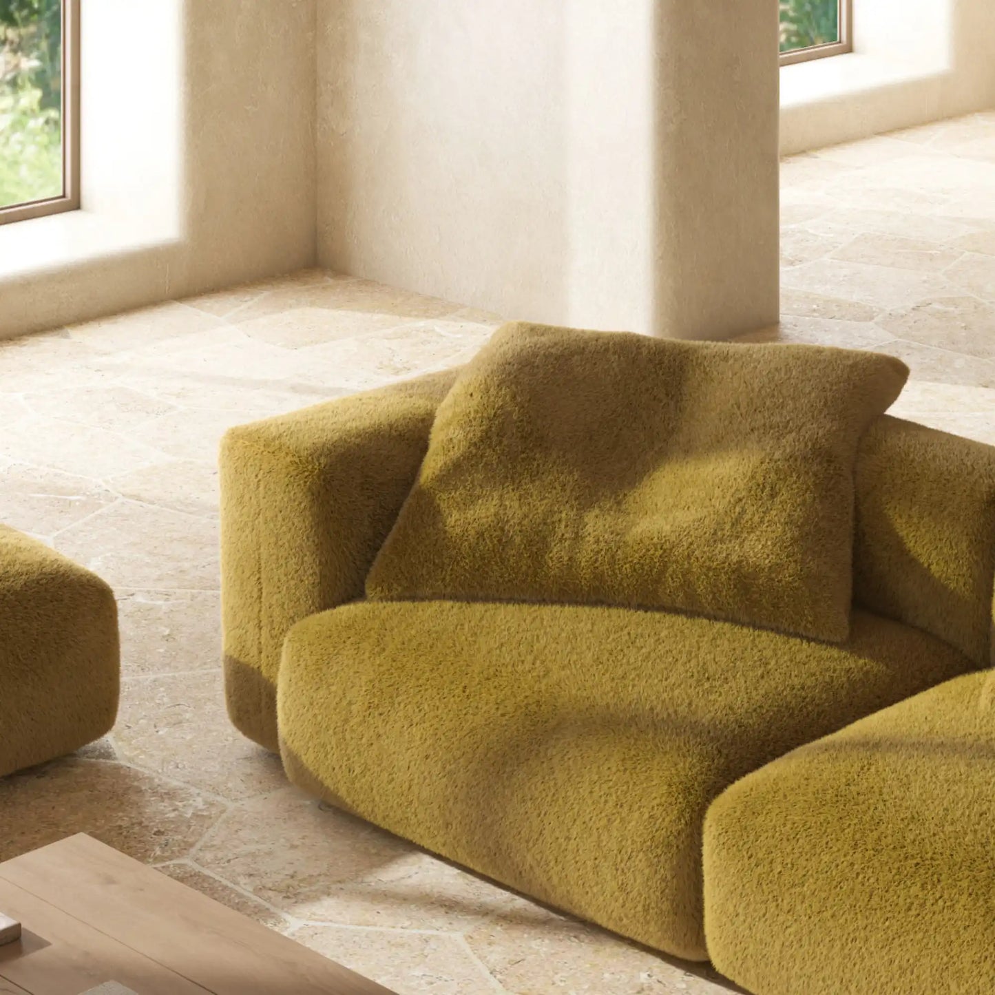 MODULAR SOFA MOMO SET 3 - SOFT FUR GOLDEN MOSS – KKUSO