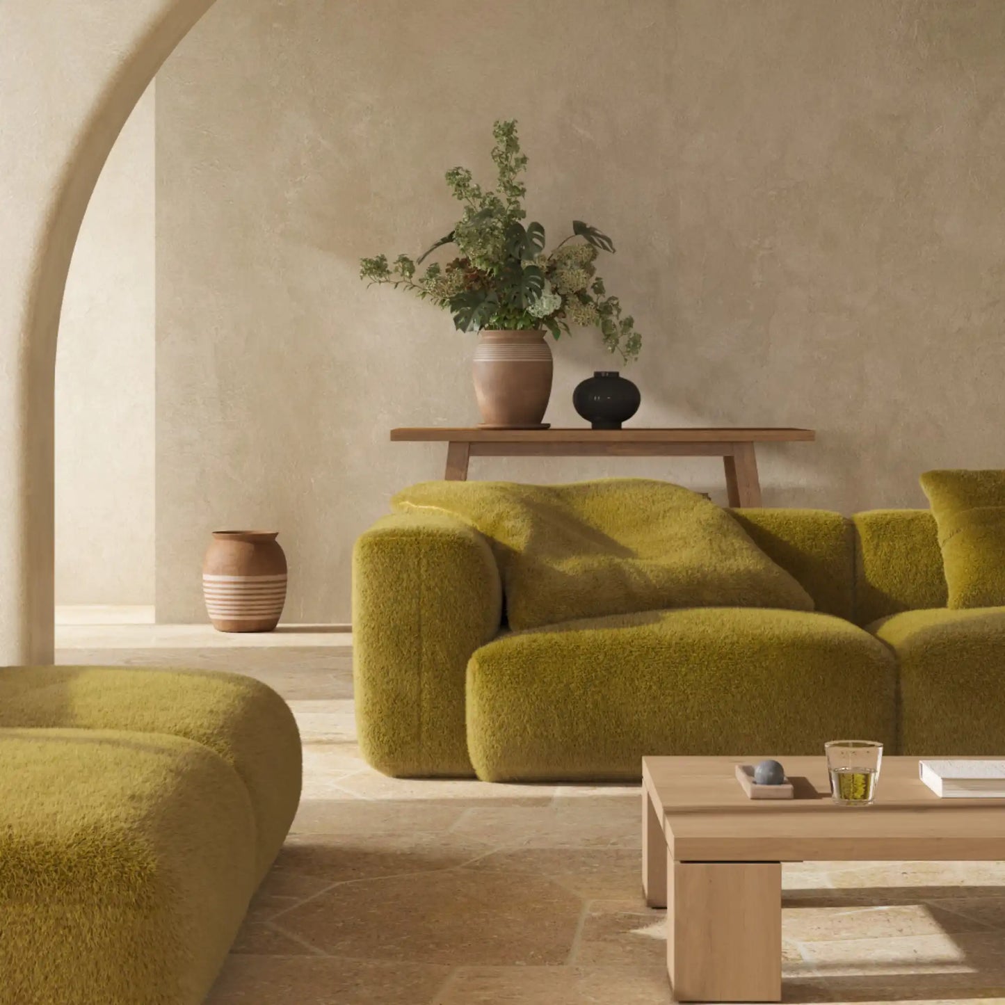 MODULAR SOFA MOMO SET 4 - SOFT FUR GOLDEN MOSS – KKUSO