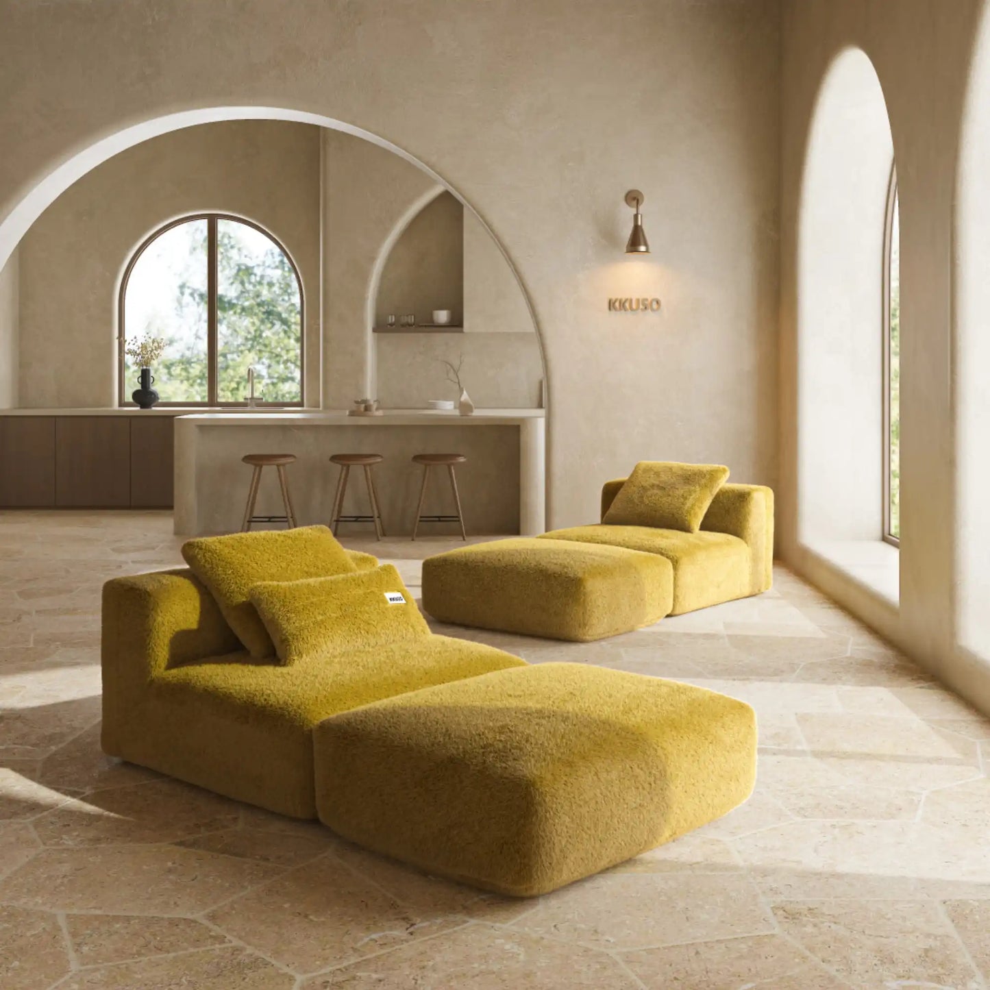 MODULAR SOFA MOMO SET 7 - SOFT FUR GOLDEN MOSS – KKUSO